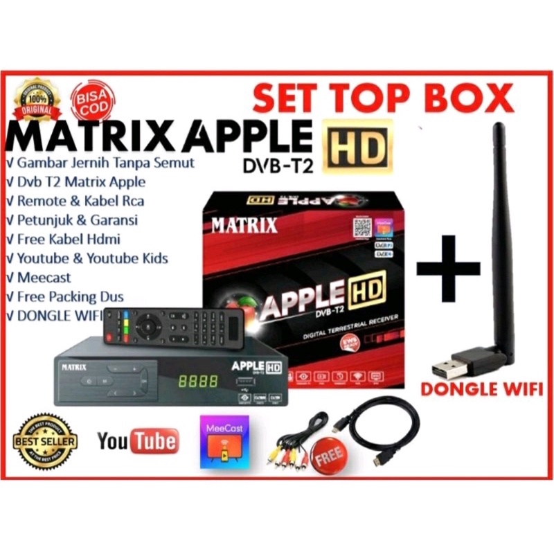 Jual set top box Tv digital T2 Matrix dvb T2 matrix apple merah HD terbaru antene uhf | Shopee ...