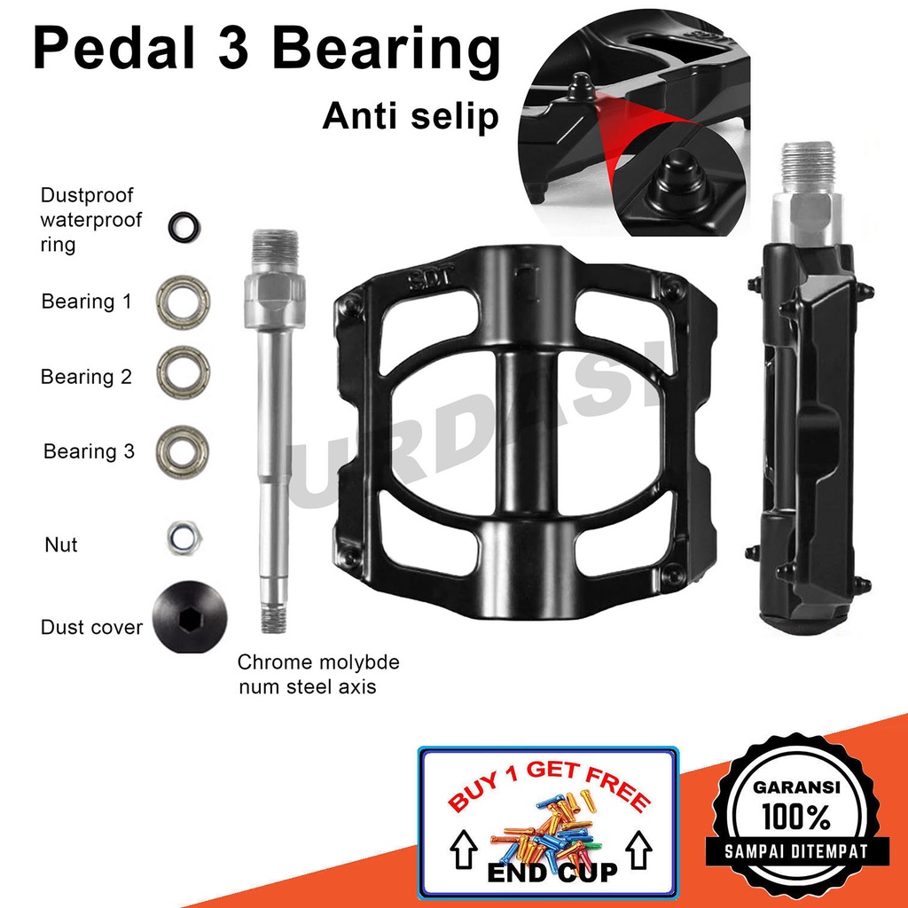 Jual Pedal 3 Bearing Sepeda lipat Mtb Gunung Roadbike Bearing Alloy Anti Slip Loncer Tapak Lebar ...