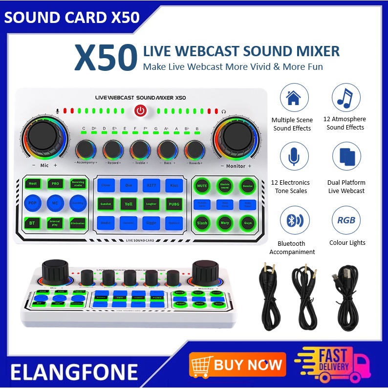 Jual Live Soundcard Sound Card X50 Live Audio Mixer Broadcast Recording ...