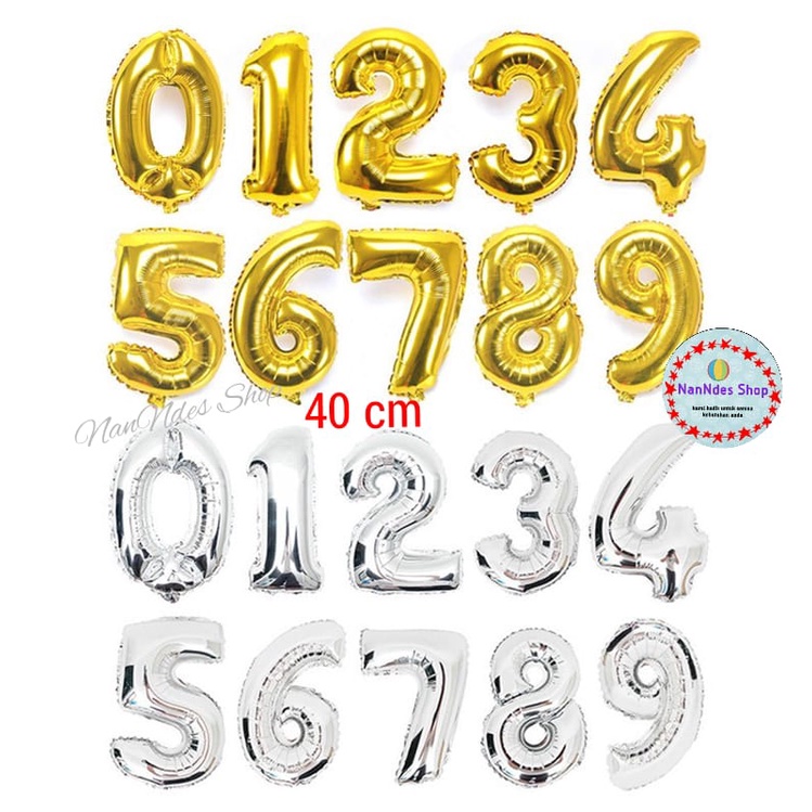 Jual Balon Foil Angka 40 cm Warna Emas Gold & Silver Perak- Dekorasi ...
