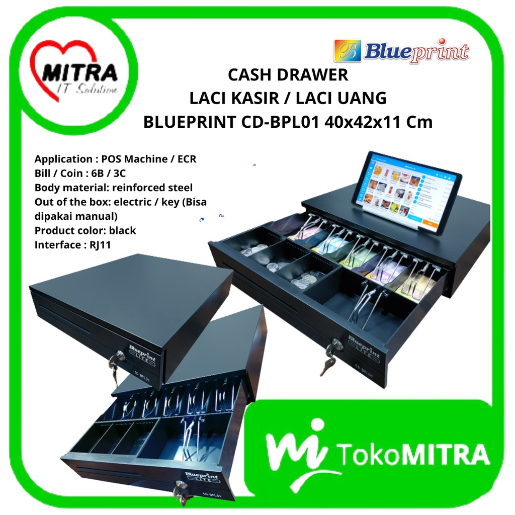 Jual CASH DRAWER / LACI KASIR / LACI UANG BLUEPRINT CD-BPL01 40x42x11 Cm | Shopee Indonesia