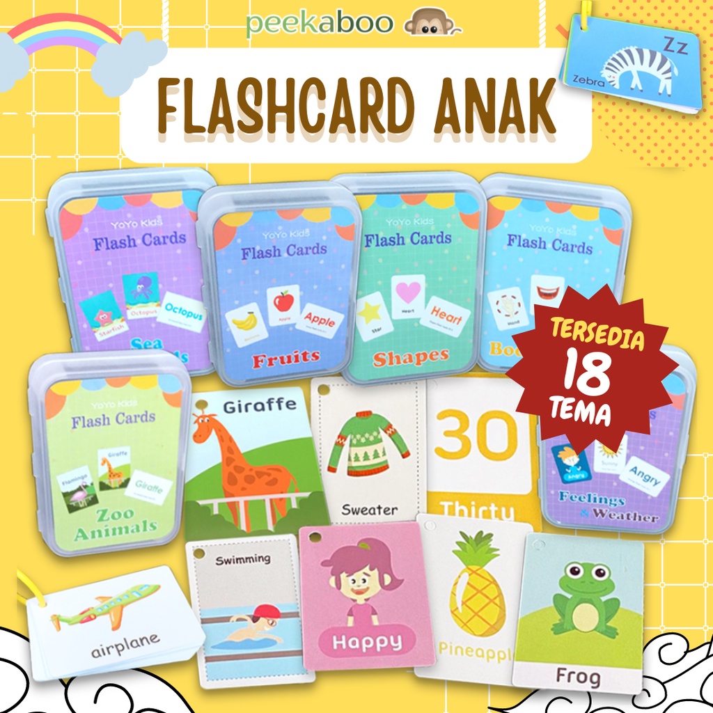 Jual (COD) FLASH CARD EDUKASI ANAK FLASH CARD ANAK MURAH TEBAL 18 TEMA ...