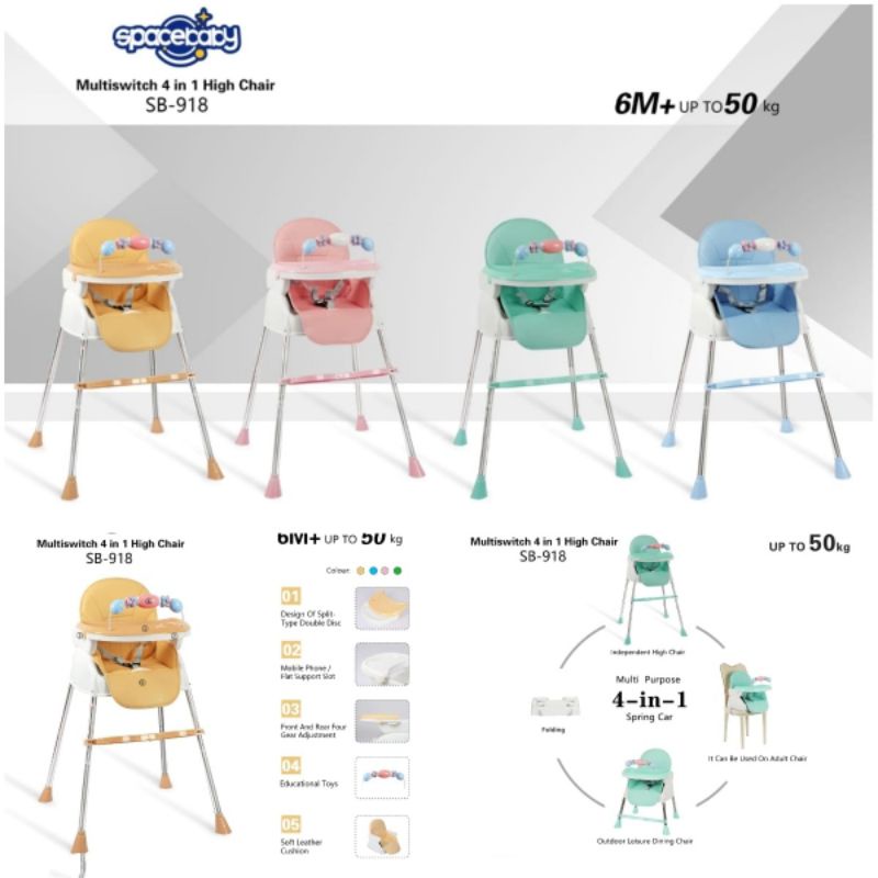 Jual Spacebaby multi switch 4in1 high chair SB-918 kursi makan multi ...