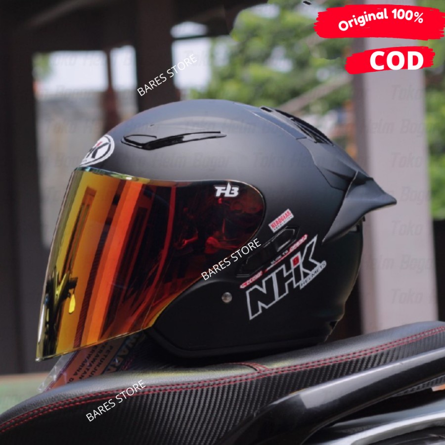 Jual Helm motor half face original nhk r1 black doff double visor paket ...