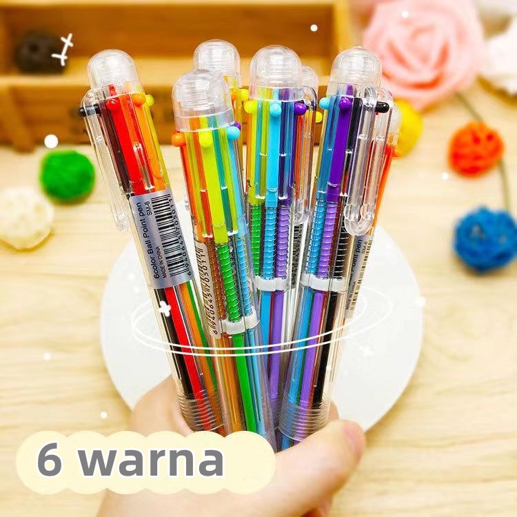 Jual 6 warna pulpen Ball Pen / Pulpen / Pena- Pulpen 6 Warna Transparan ...