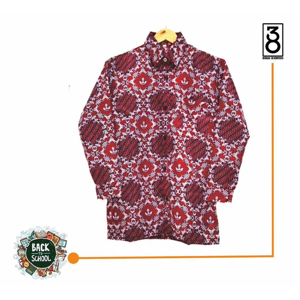 Jual Seragam Sekolah Kemeja SD Premium Motif Batik Lereng Merah Lengan ...