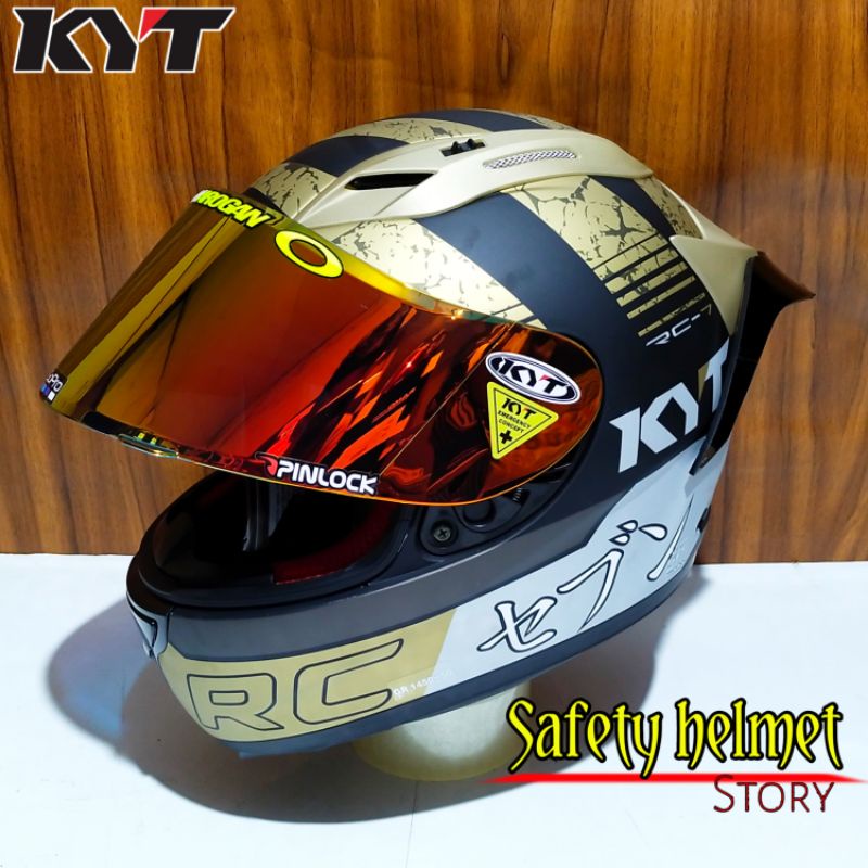 Jual Helm full face KYT Rc7 black doft Gold #17 modifikasi paket ...