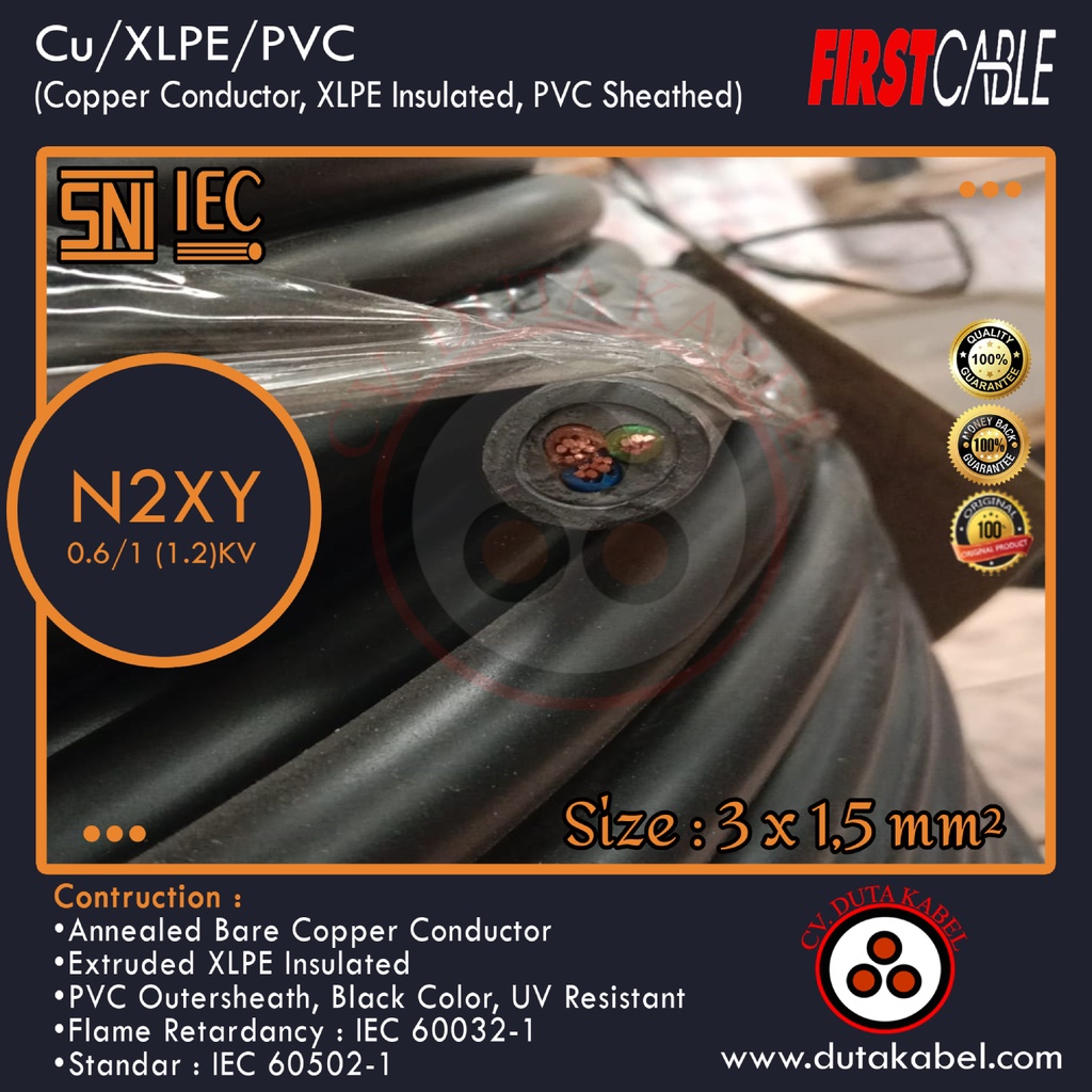 Jual Kabel N2XY 3x1,5 mm2 (Cu/XLPE/PVC) FIRST CABLE /3x1,5 mm/3 x 1,5 mm2/3x1,5mm2/3 x 1,5 mm2 ...