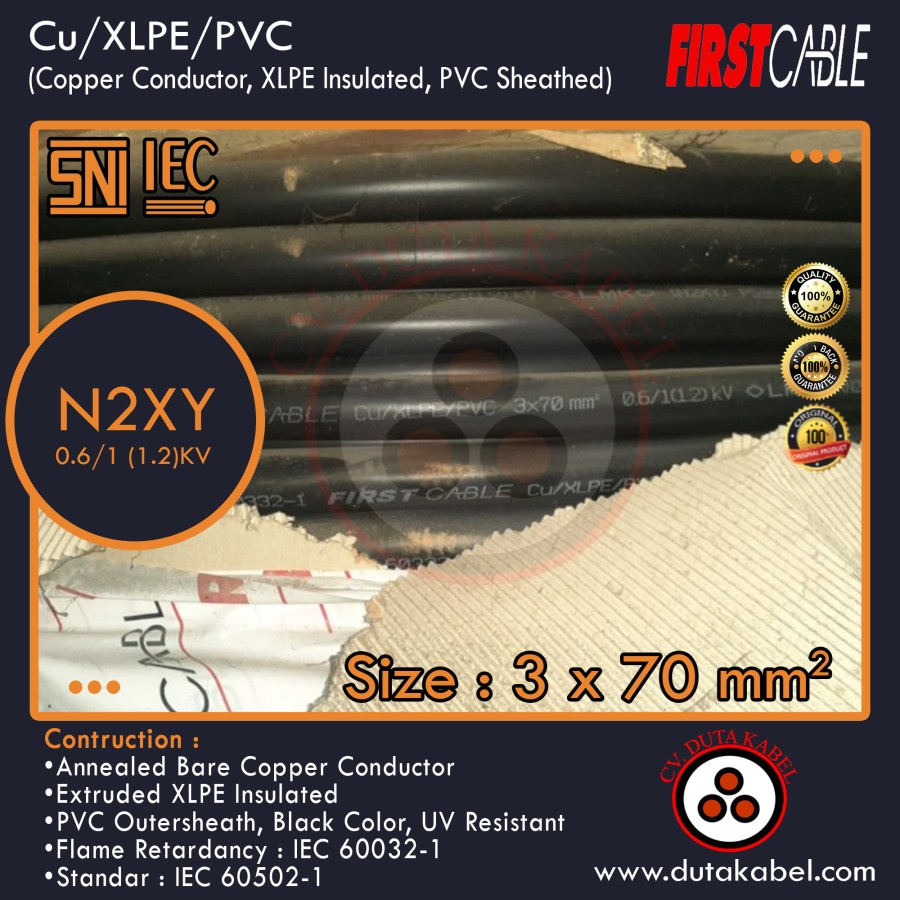 Jual Kabel N2XY 3x70 mm2 (Cu/XLPE/PVC) FIRST CABLE /3x70 mm/3 x 70 mm2/3x70mm2/3 x 70 mm2 ...
