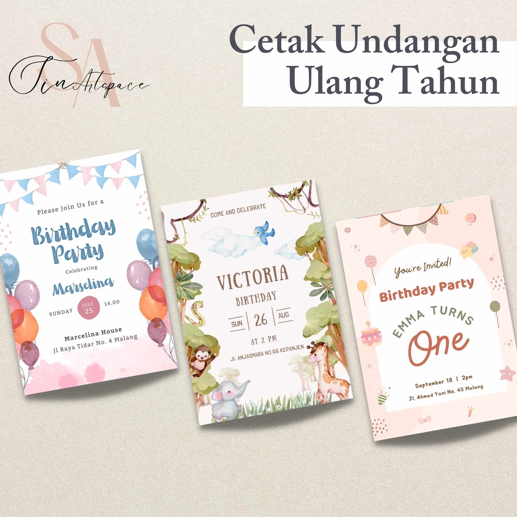 Jual Cetak Kartu Undangan Ulang Tahun Anak, Custom Birthday Party Card | Shopee Indonesia