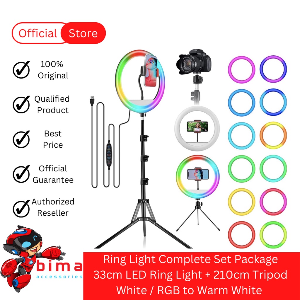 Jual Lampu Ring Light Set Jumbo LED 33cm + Tripod 210cm + Phone Holder ...