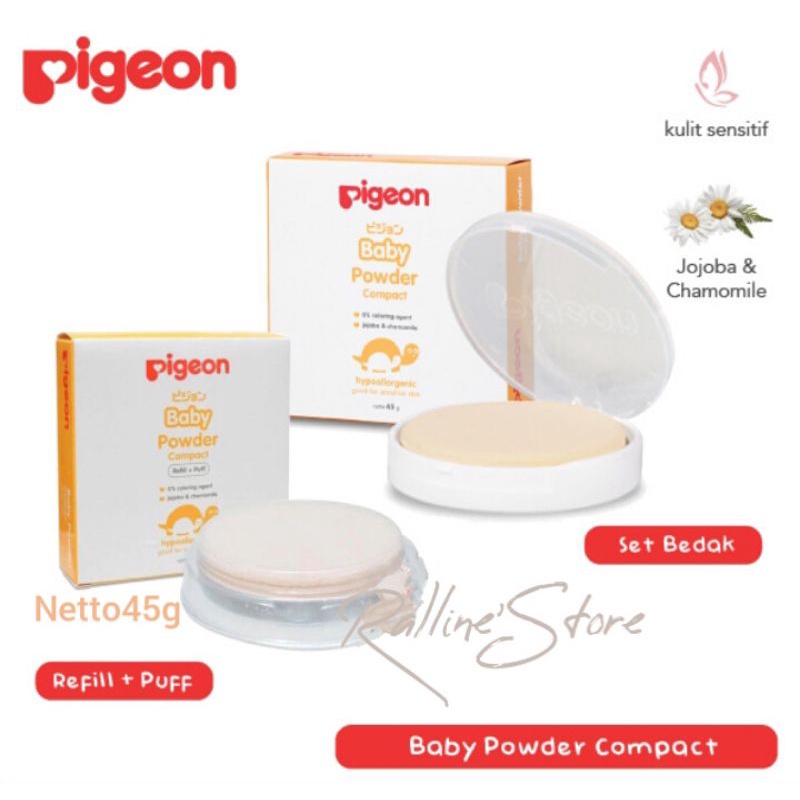 Jual Pigeon Baby Powder Compact Refill+puff 0% coloring agent jojoba ...