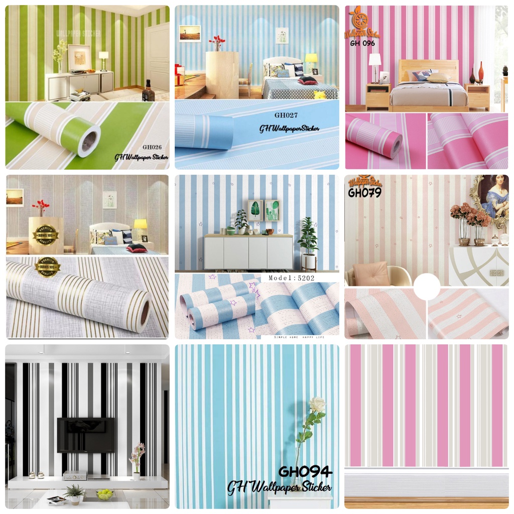 Jual Wallpaper Dinding Motif Salur Wallstiker Ukuran 45cm X 9 Meter Stiker Dinding Kamar Tidur ...