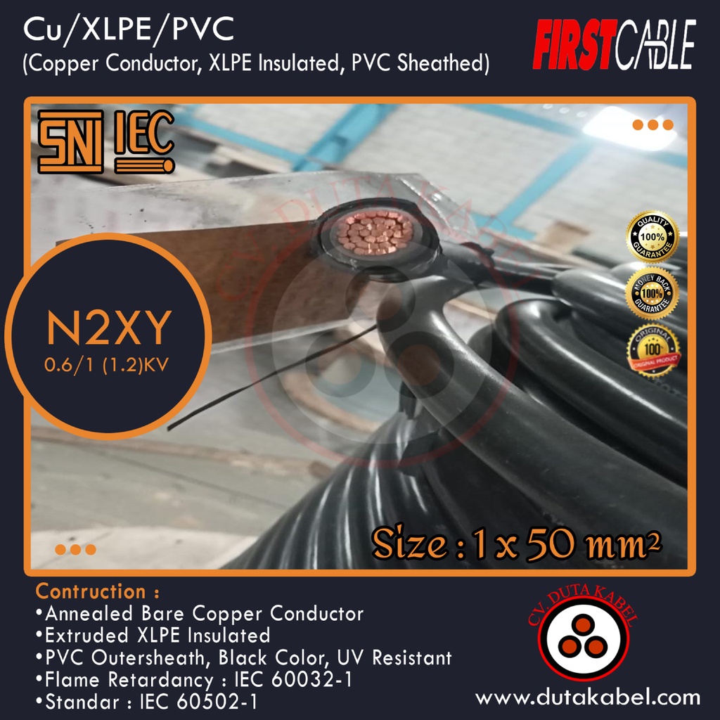 Jual Kabel N2XY 1x50 mm2 (Cu/XLPE/PVC) FIRST CABLE /1x50 mm/1 x 50 mm2 ...