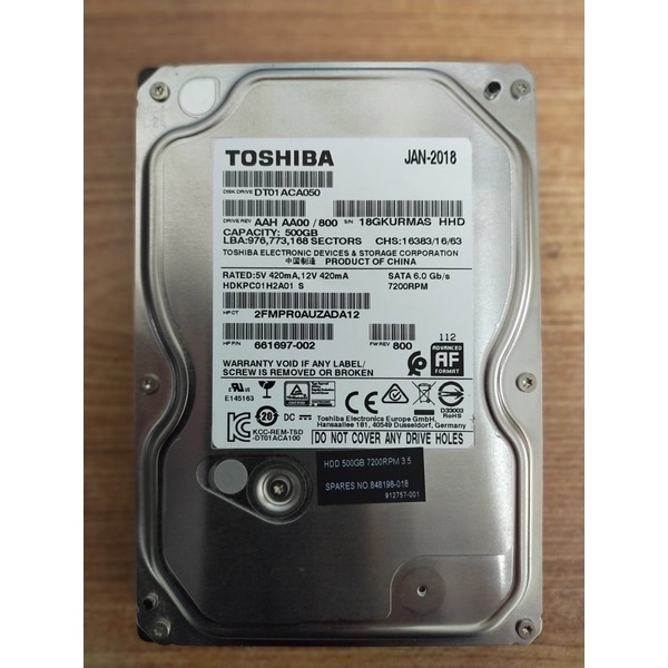 Jual HDD HARDISK 500GB TOSHIBA Sata 3,5 SEKEN Like New - Speed RPM 7200 ...