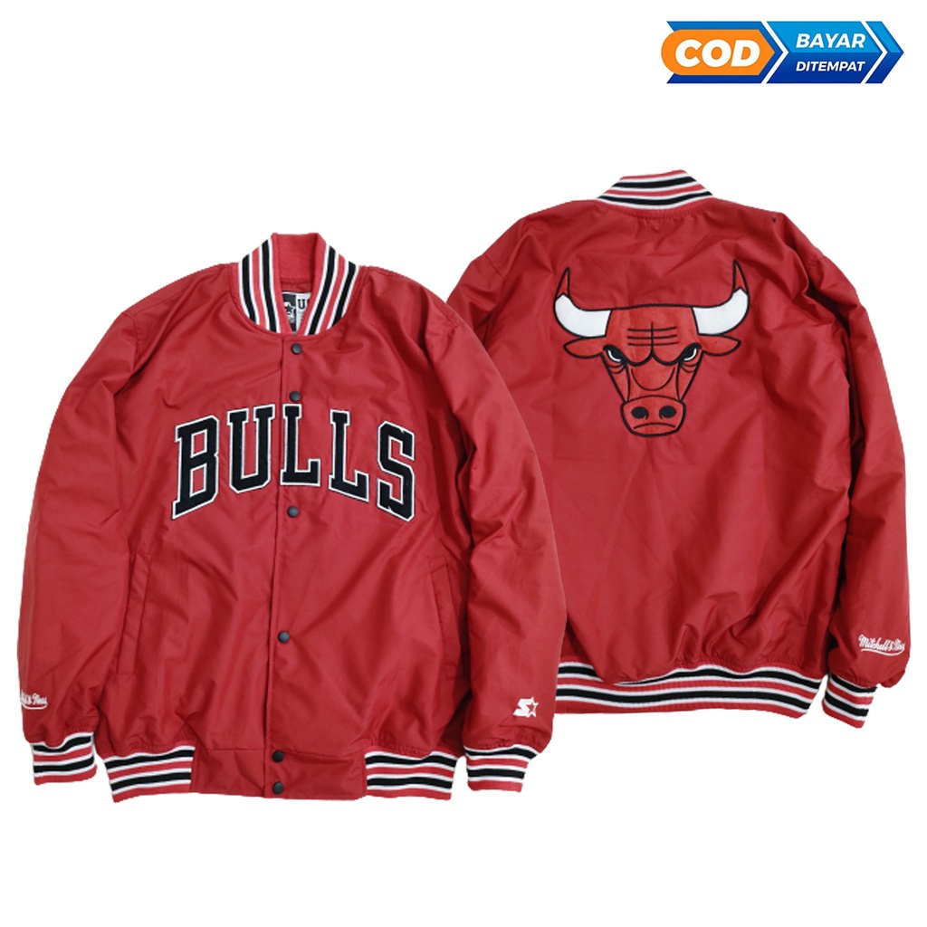 Jual JAKET VARSITY - JAKET BASEBALL - MERAH BULLS BORDIR - TEXT LOGO ...