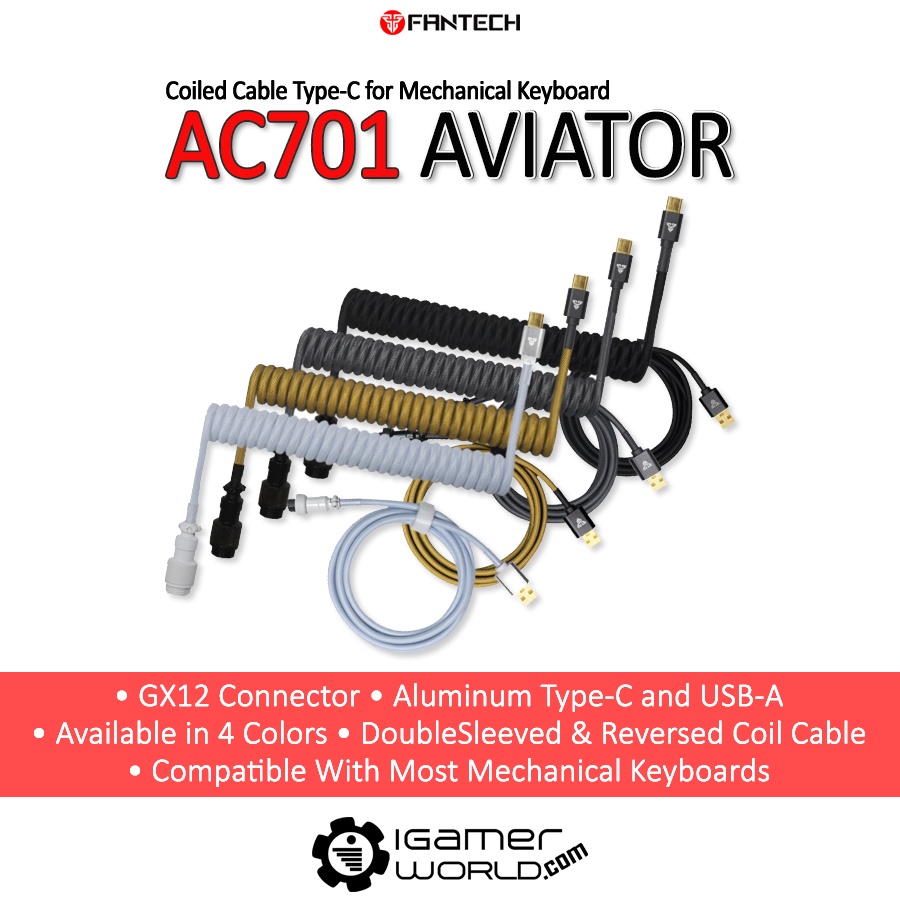Jual Fantech AC701 Coiled Cable Aviator USB Type C for Mechanical ...