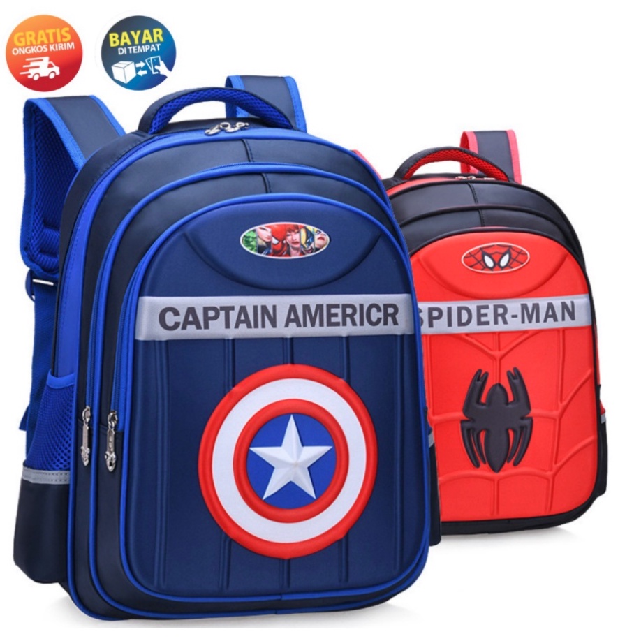 Jual Tas Sekolah Karakter Anak Laki laki SD Spiderman superhero Unicorn Captain America Frozen ...
