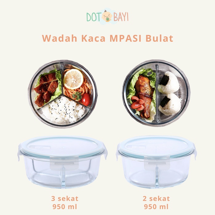 Jual (Bulat) Wadah Toples Lunch Box Makanan Kaca MPASI Container Glass ...