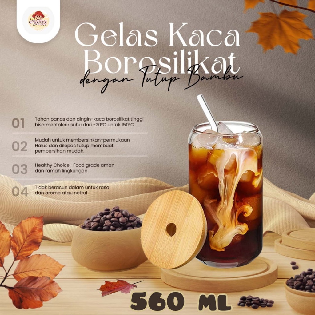 Jual GELAS CUP MINUM BIR ES BOBA BAHAN KACA TUTUP KAYU BAMBU DAN ...