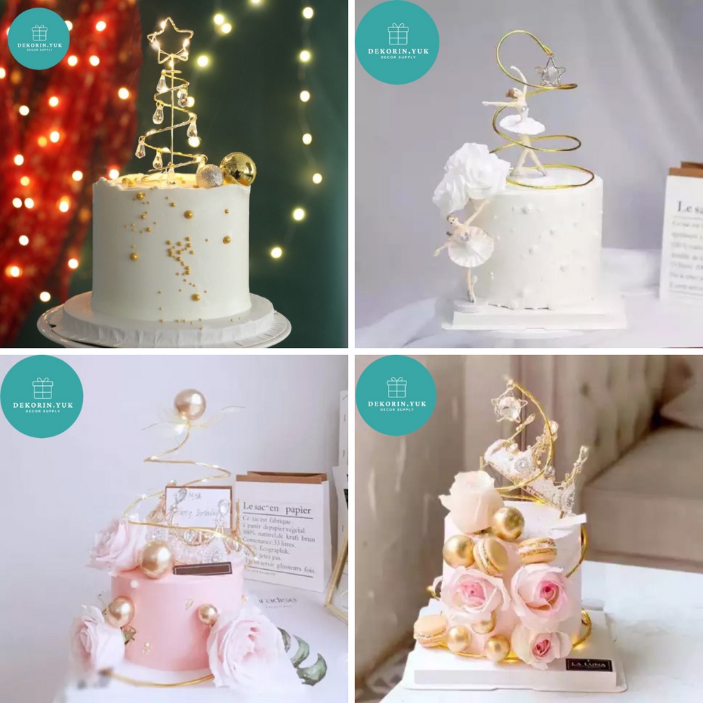 Jual HIASAN KUE CAKE TOPPER KAWAT MELINGKAR EMAS SILVER / POHON KAWAT ...