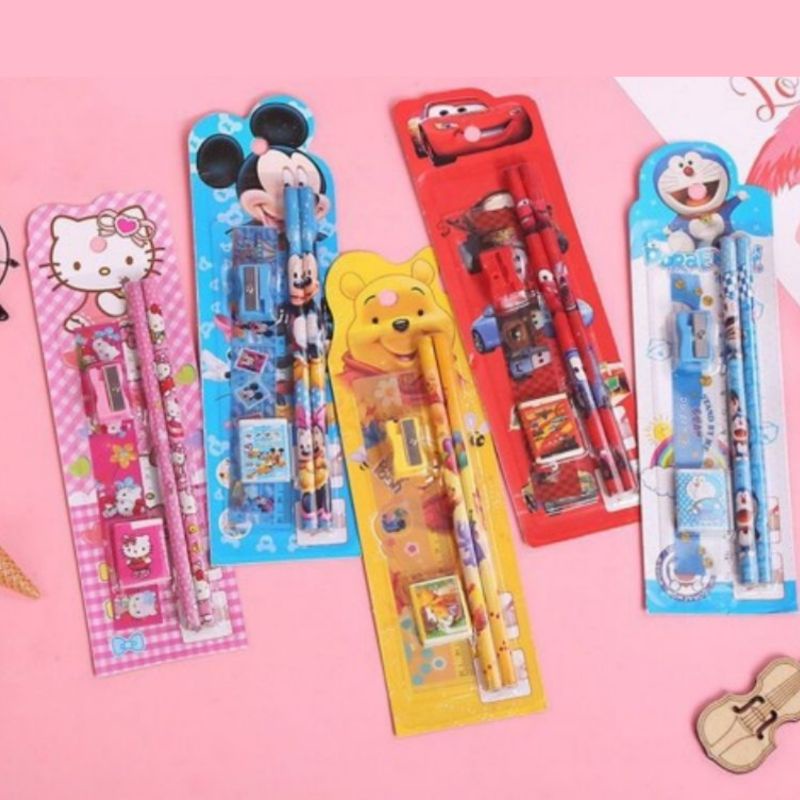 jual-paket-set-alat-tulis-sekolah-karakter-gambar-kartun-isi-5-pcs
