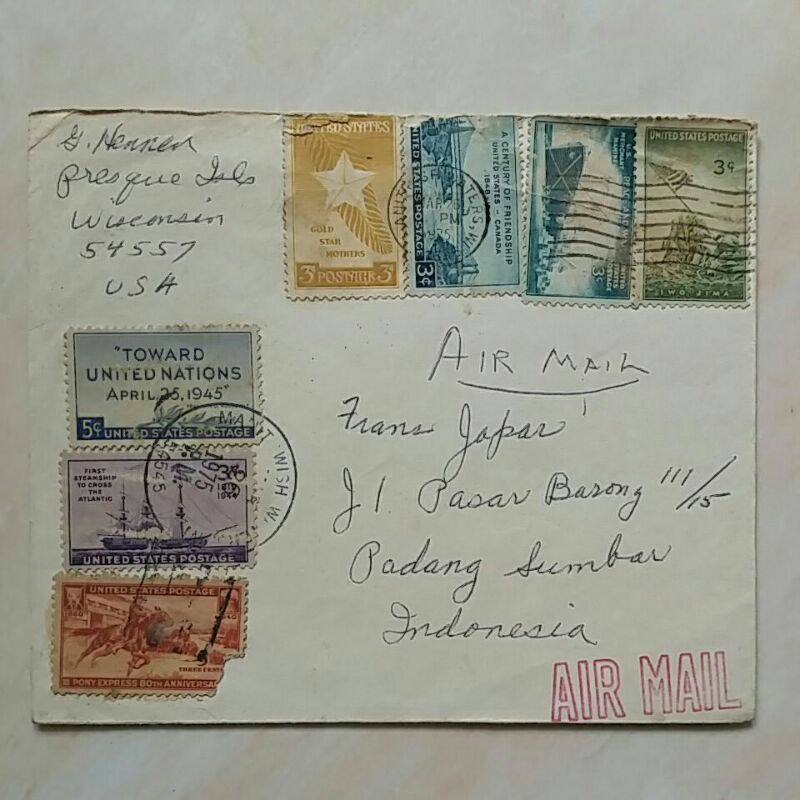 Jual Perangko dan Amplop Surat Bekas Dari Manitowish Waters, Wisconsin ...