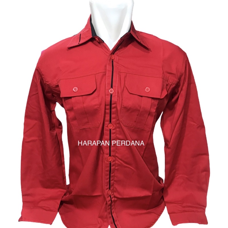 Jual Seragam Kemeja PDH Kantor Lengan Panjang Merah PDI List Hitam ...