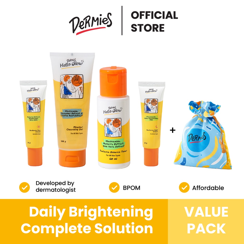 Jual Dermies Daily Brightening Pack - Cleanser, Essence, Day Night ...