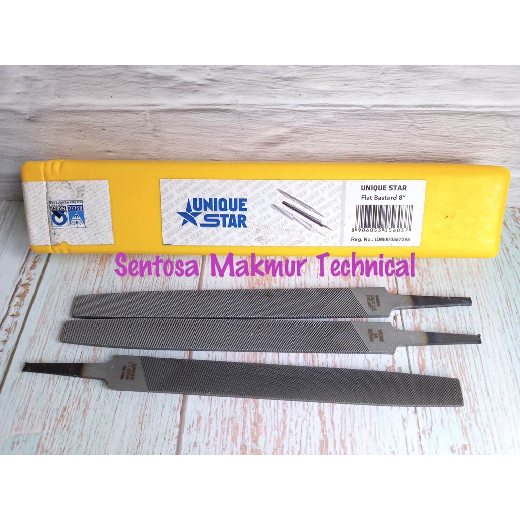 Jual UNIQUE STAR 8" Kikir India Gergaji Besi Rata Lurus Flat Bastard ...