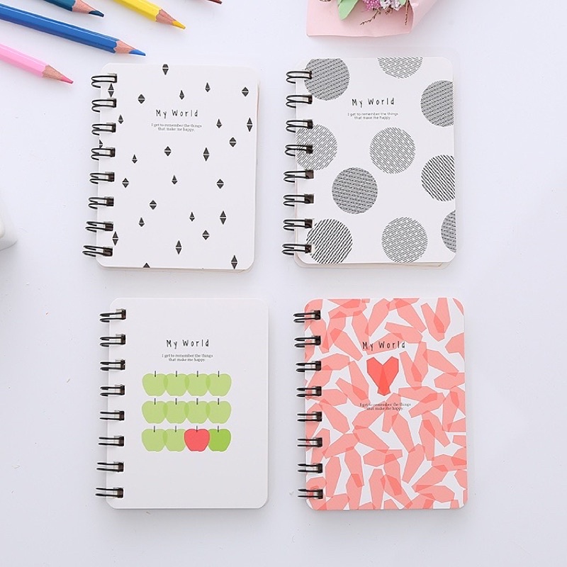 Jual notebook A7 notes ring motif minimalis hitam putih merah hijau ...