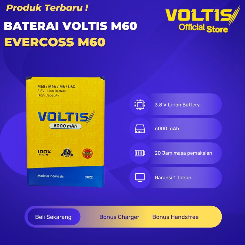 Jual BATERAI VOLTIS M60 M6 M6A DOUBLE POWER HANDPHONE EVERCOSS M60 M6 M6A GARANSI 1 TAHUN ...