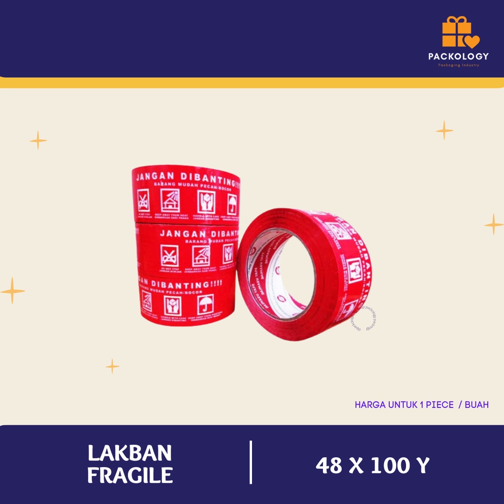 Jual LAKBAN FRAGILE MERAH 2" inch (48x100 y) / Fragile Handle With Care ...