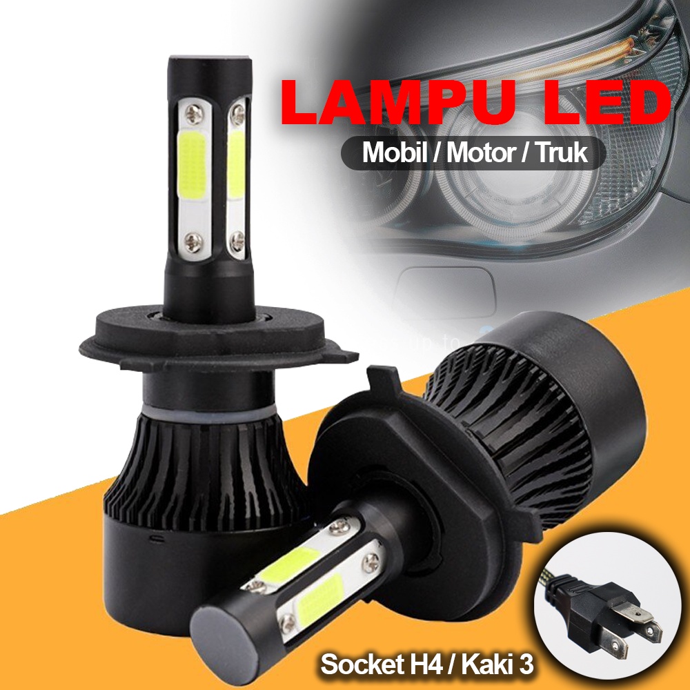 Jual Lampu Utama Mobil LED Headlight Socket H4 Cahaya Terang Putih 12-24 Volt Lampu Depan Terang ...