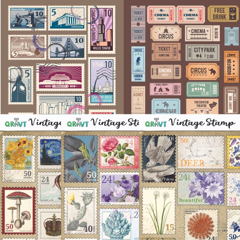 Jual Stiker Vintage Aesthetic tiket dan perangko untuk jurnaling ...