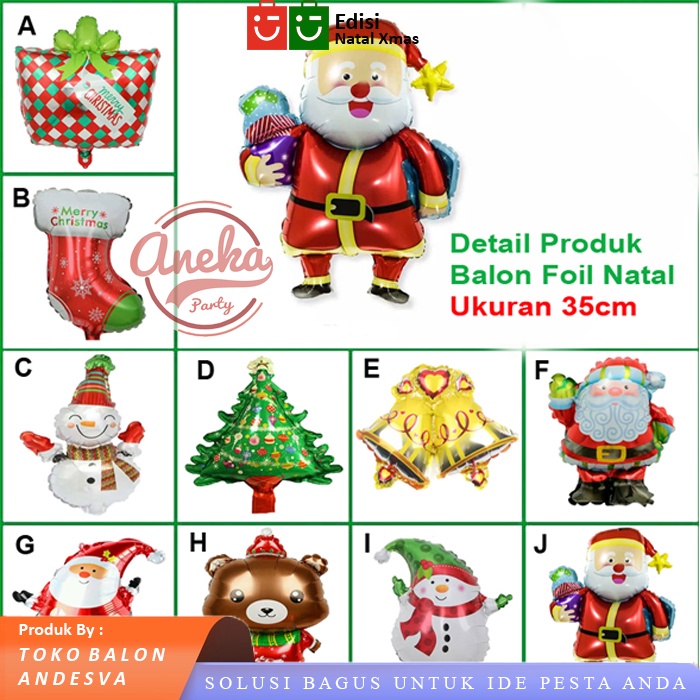 Jual balon foil natal mini / balon natal kecil / xmas / balon foil tema ...