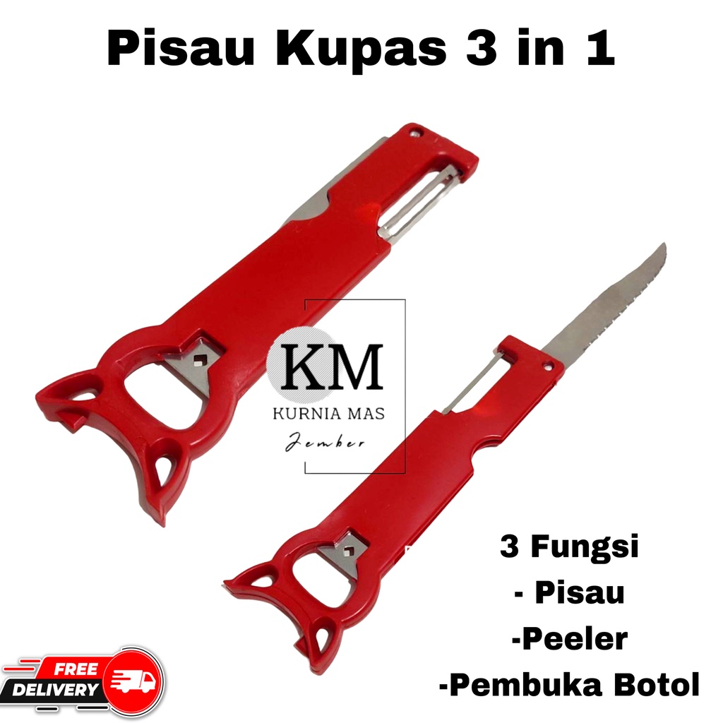 Jual PISAU KUPAS 3 IN 1 PEELER PEMBUKA BOTOL PISAU LIPAT Pengupas Buah ...