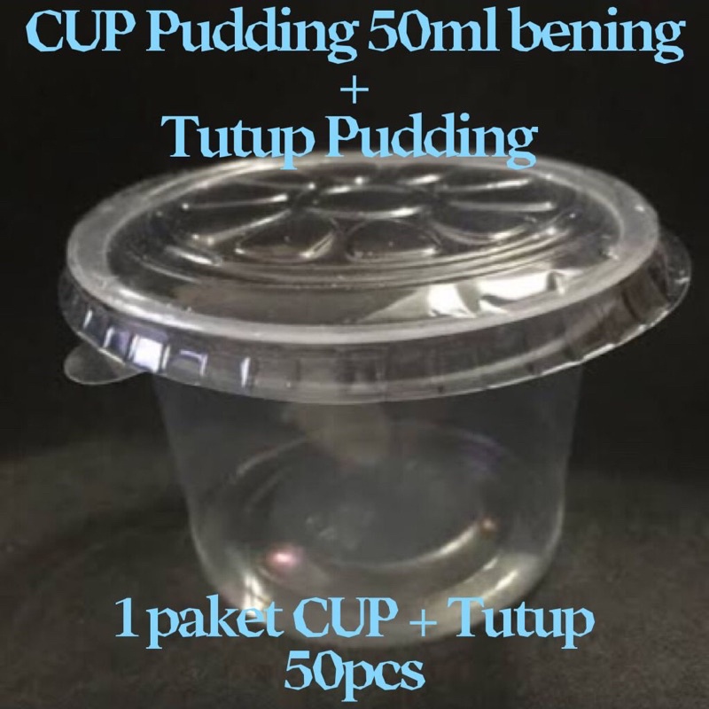 Jual (50pcs 1 Paket) Cup Pudding 50ml Bening+Tutup Pudding | Shopee ...
