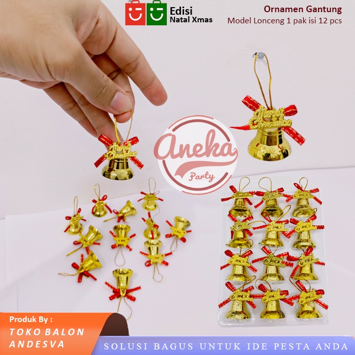 Jual Gantungan hiasan pohon natal lonceng bell mini gold/ merry ...