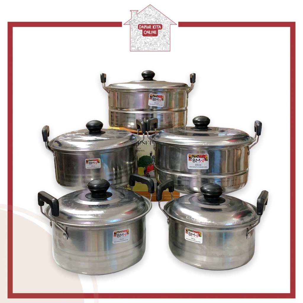 Jual Panci set 5 in 1 steamer tutup stainless/panci set highpot ...