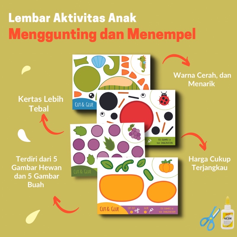 Jual gunting tempel/ lembar aktivitas menggunting/ worksheet anak/ cut ...