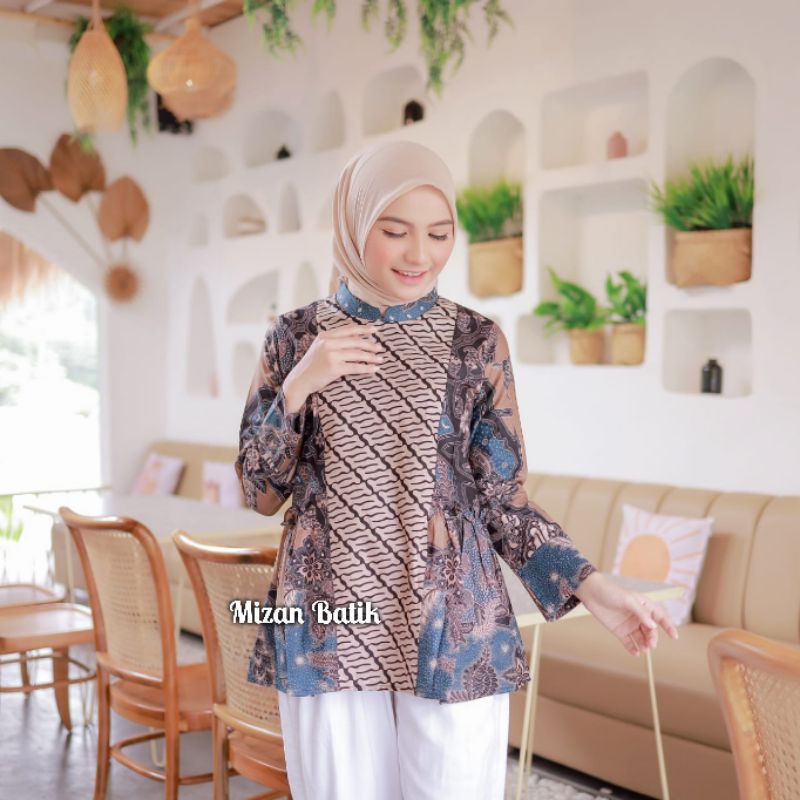Jual BLOUSE BATIK ATASAN WANITA FORMAL MODERN LENGAN PANJANG/ BLUS BATIK BIGAZA STANDAR JUMBO ...