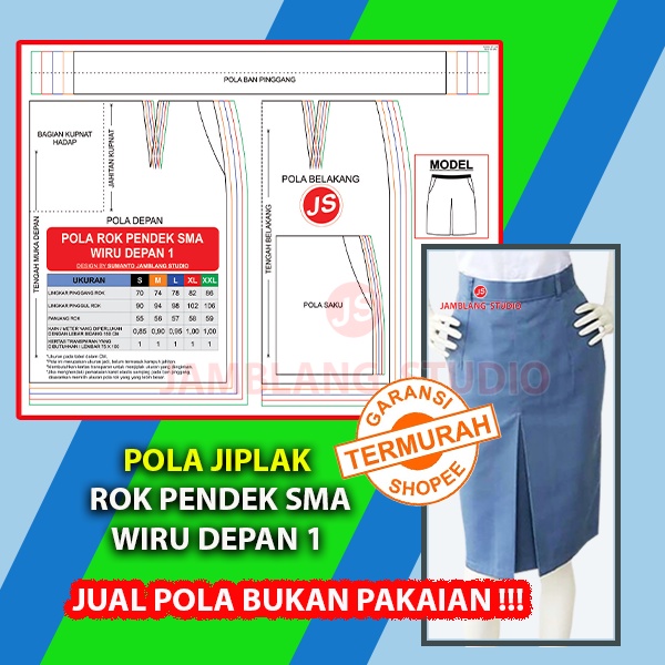 Jual Pola Jiplak Rok Pendek SMA Wiru Depan 1 [ Pola Baju Jamblang ...