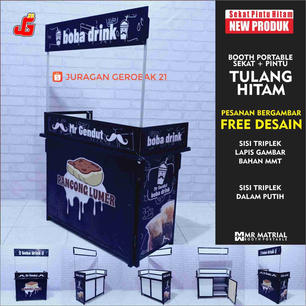 Jual Booth Portable Sekat Pintu Spesial Hitam / Gerobak Lipat / Meja ...