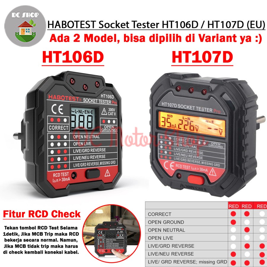 Jual Alat Uji Grounding HABOTEST Stop Kontak Voltage Tester HT106D ...