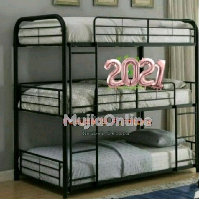 Jual Ranjang Besi Susun 3 Divan Tingkat Tiga Kuat Upper BunkBed Modern ...