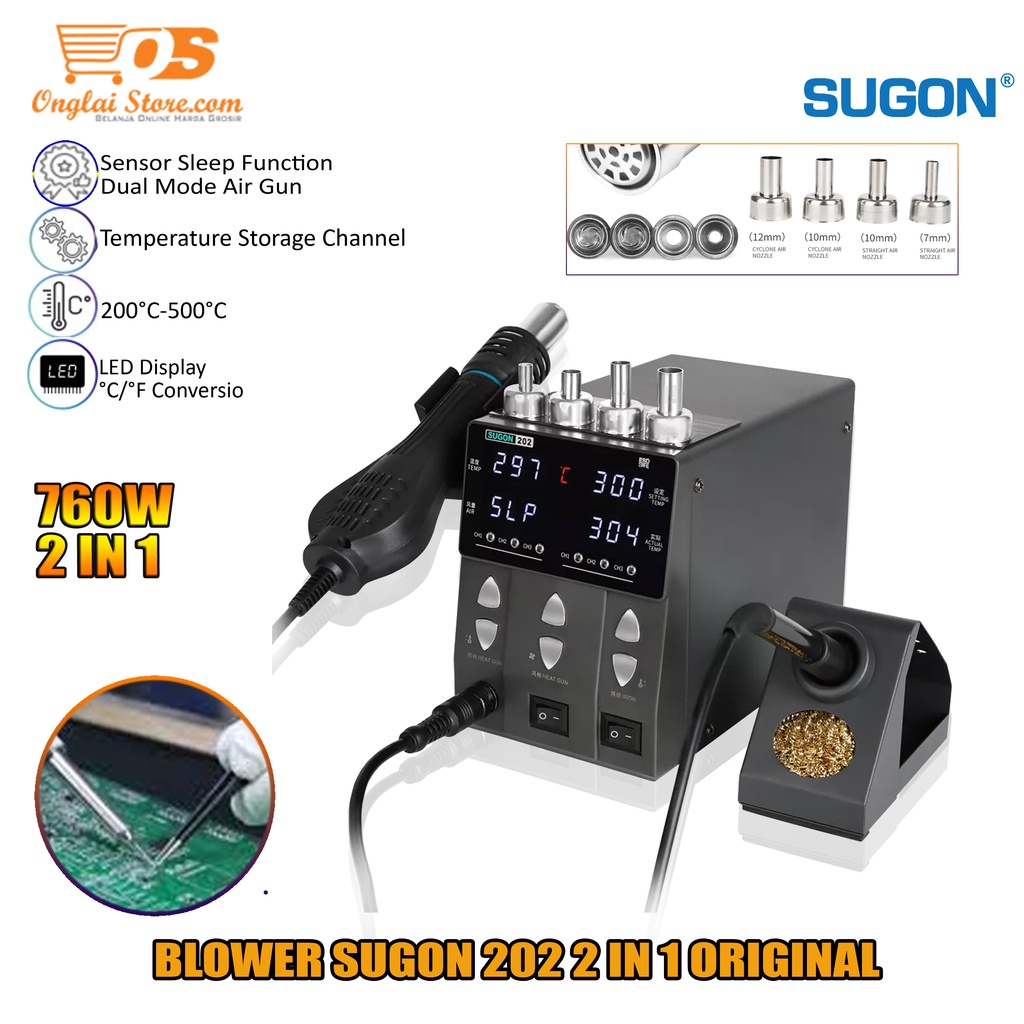 Jual SUGON 202 Blower Solder Uap Digital 2 IN1 Soldering Station Hot Air Original | Shopee Indonesia