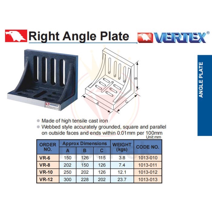 Jual VERTEX Right Angle Plate VR-10 Webbed Angle Plate VR10 250mm ...