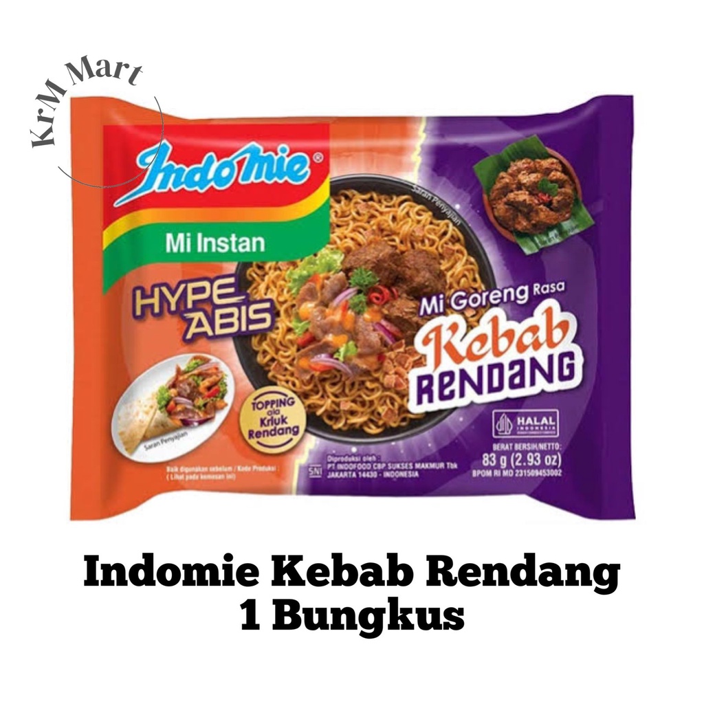 Jual Indomie Kebab Rendang Hype Abis 1 bungkus mi mie goreng instan ...