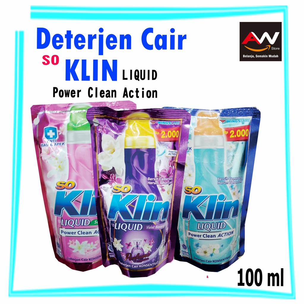 Jual So Klin Deterjen Cair Liquid Power Clean Action Biru Pink Ungu 100 ml | Shopee Indonesia